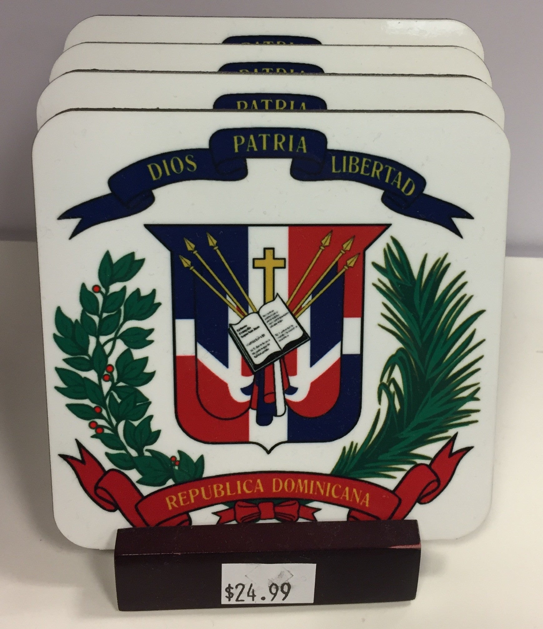 Dominican Republic Coasters - Set of 4 (with Mahogany Display Stand ...